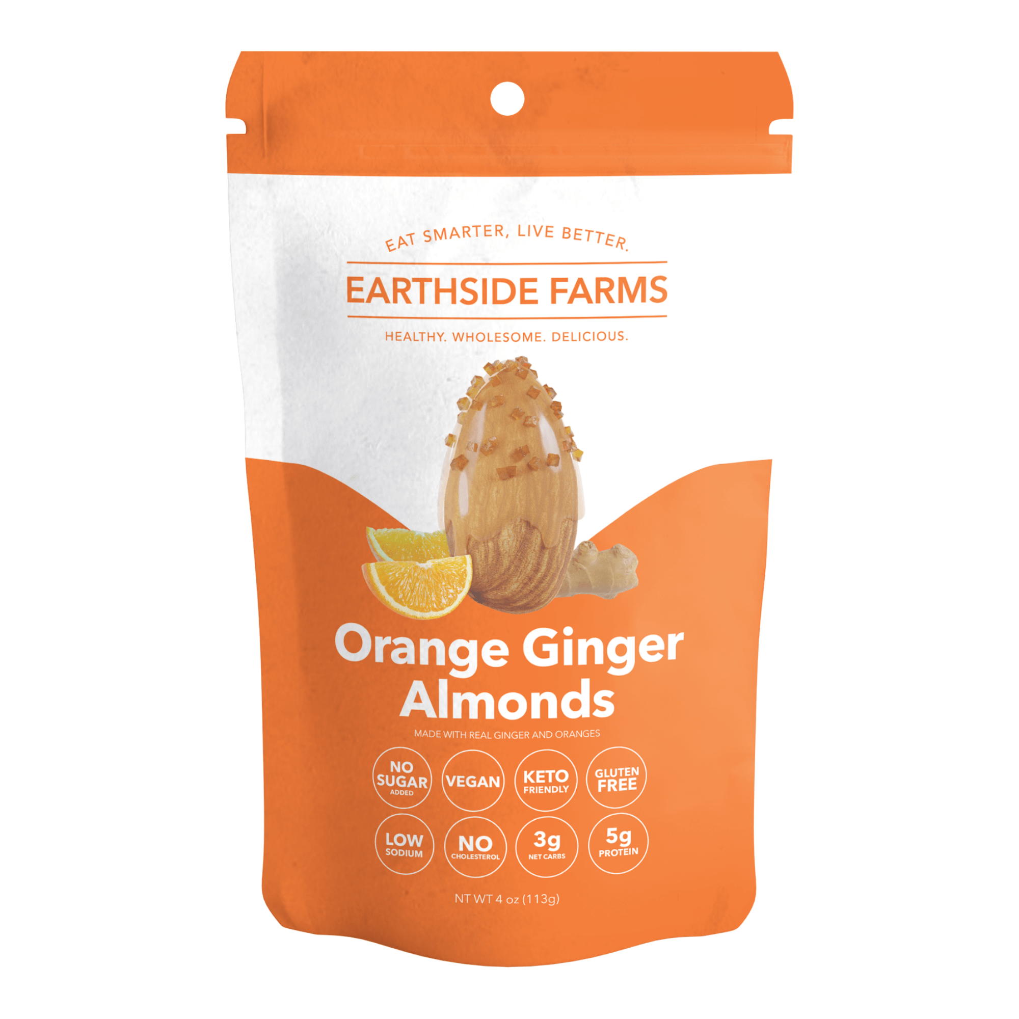 Earthside Farms Flavored Almonds | Orange Ginger Almonds | Candied Nuts